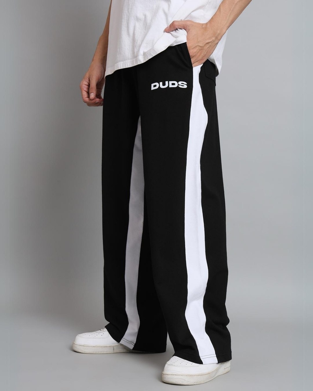 Buy Men's Black & White Side Panel Relaxed Fit Track Pants Online at ...