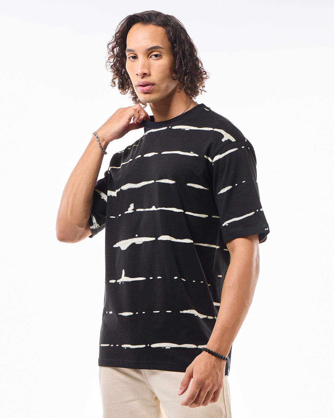 Buy Men's Black & White All Over Printed Oversized T-shirt Online at Bewakoof