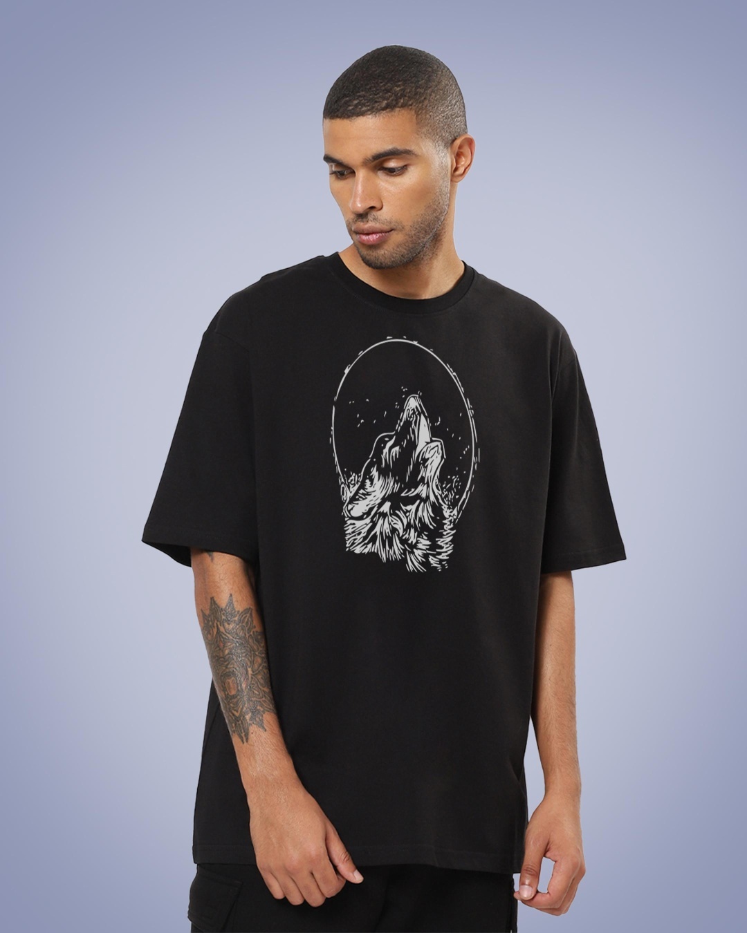 Buy Men's Black Wolf Graphic Printed Oversized T-shirt Online at Bewakoof