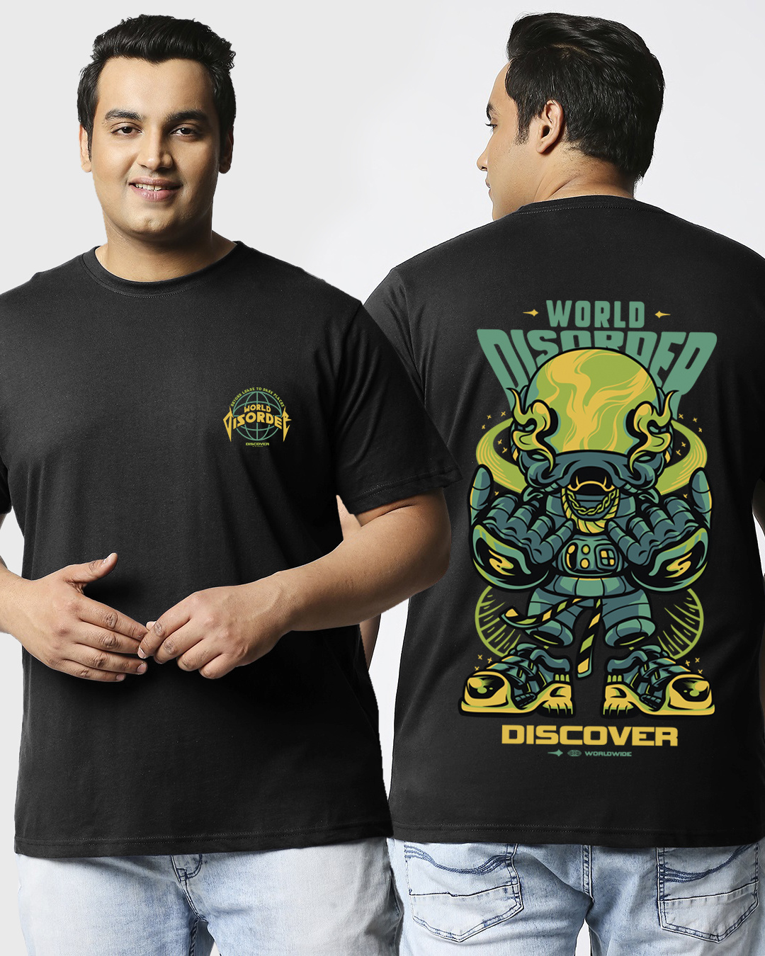 Buy Men's Black World Disorder Graphic Printed Oversized Plus Size T-shirt Online at Bewakoof