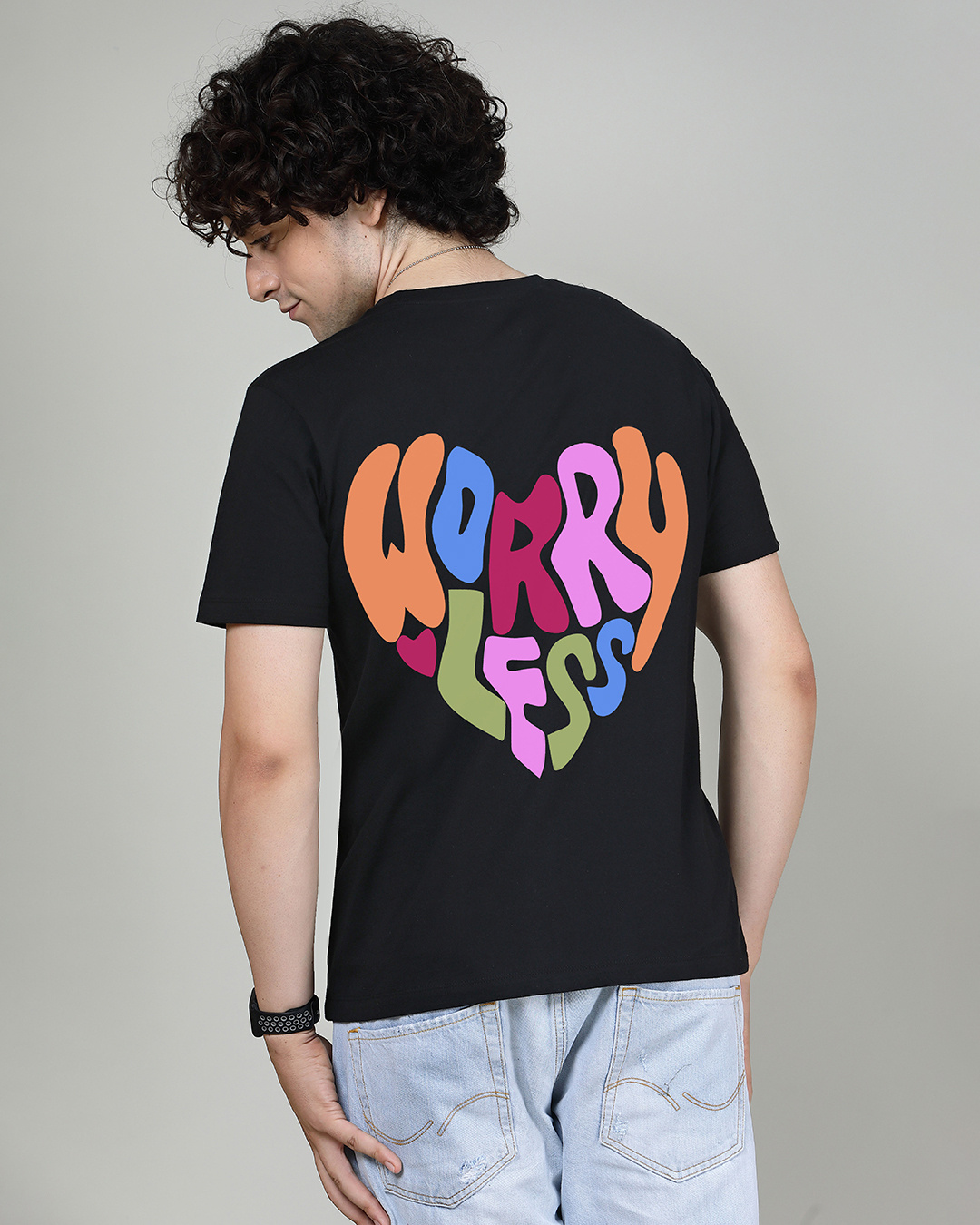 Buy Men's Black Worry Less Typography T-shirt Online at Bewakoof