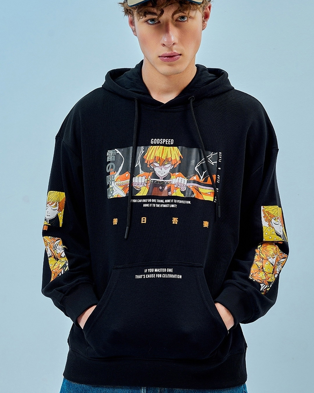 Buy Men's Black Zenitsu Graphic Printed Oversized Hoodies Online at Bewakoof