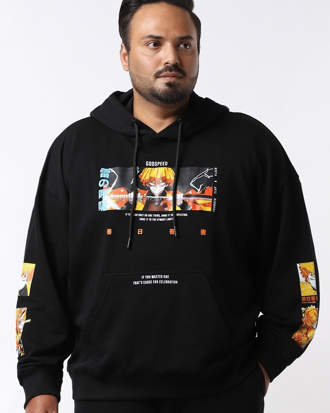 Buy Men's Black Zenitsu Graphic Printed Oversized Plus Size Hoodies Online at Bewakoof