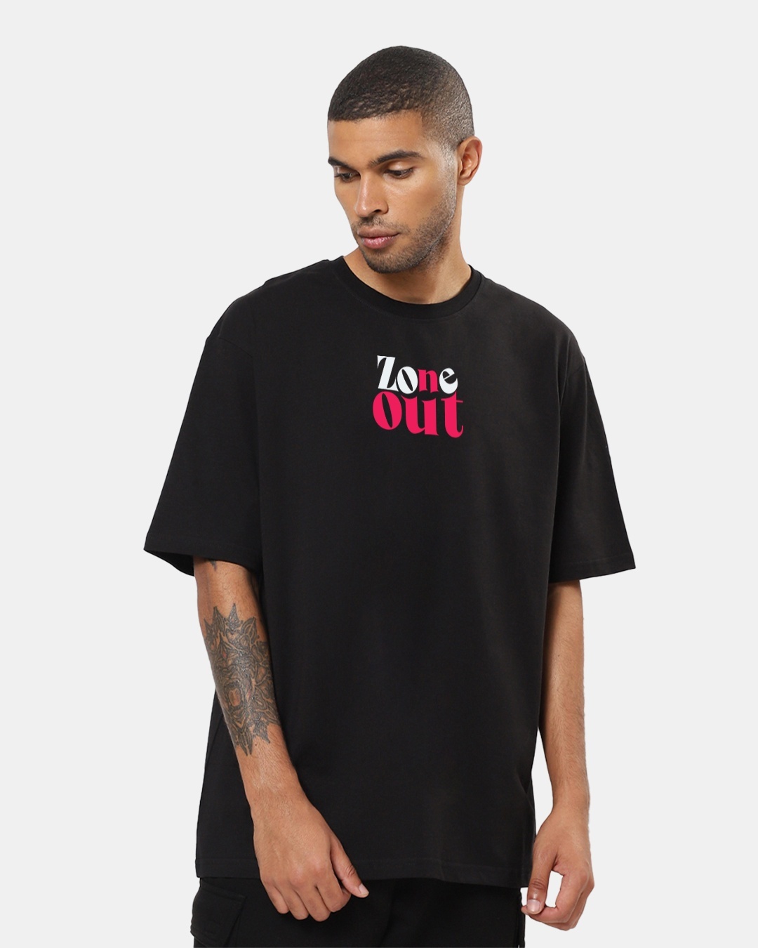 Buy Men's Black Zone Out Typography Oversized T-shirt Online at Bewakoof