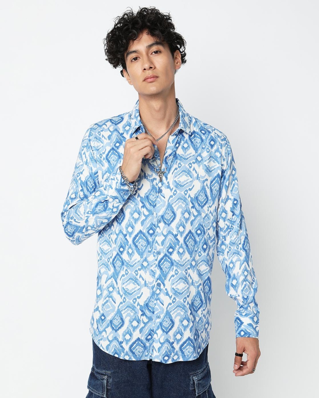 Buy Men's Blue Abstract Crooked Tiles Printed Shirt Online at Bewakoof