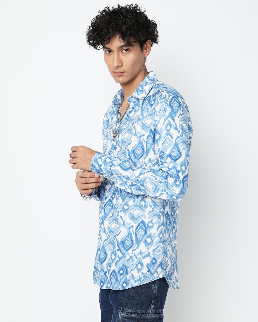 Buy Men's Blue Abstract Crooked Tiles Printed Shirt for Men Blue Online ...
