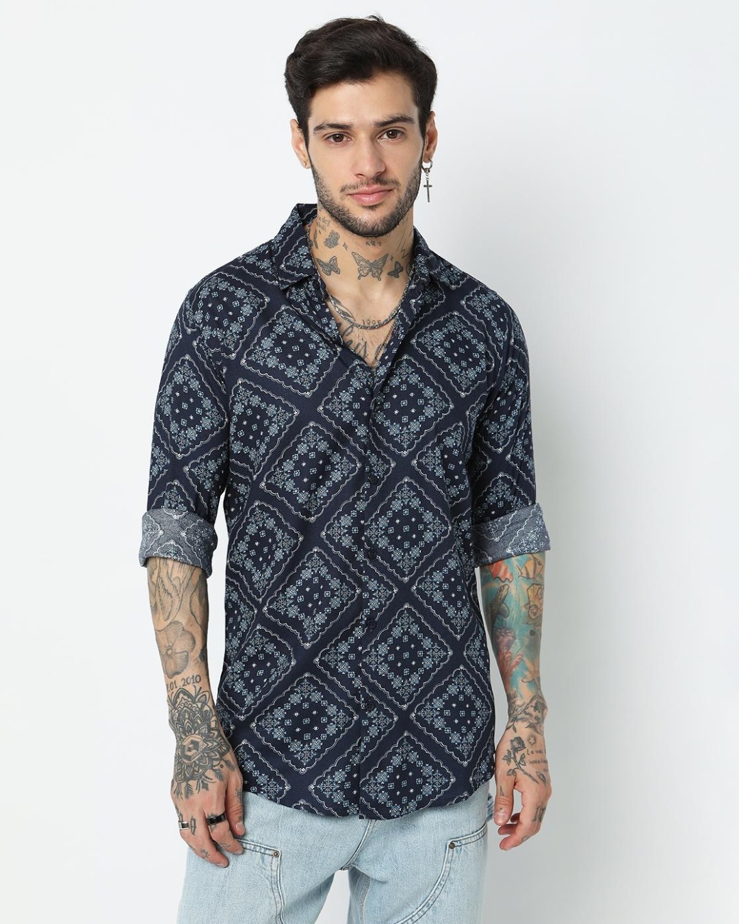 Buy Men's Blue Abstract Tiles Printed Shirt Online at Bewakoof
