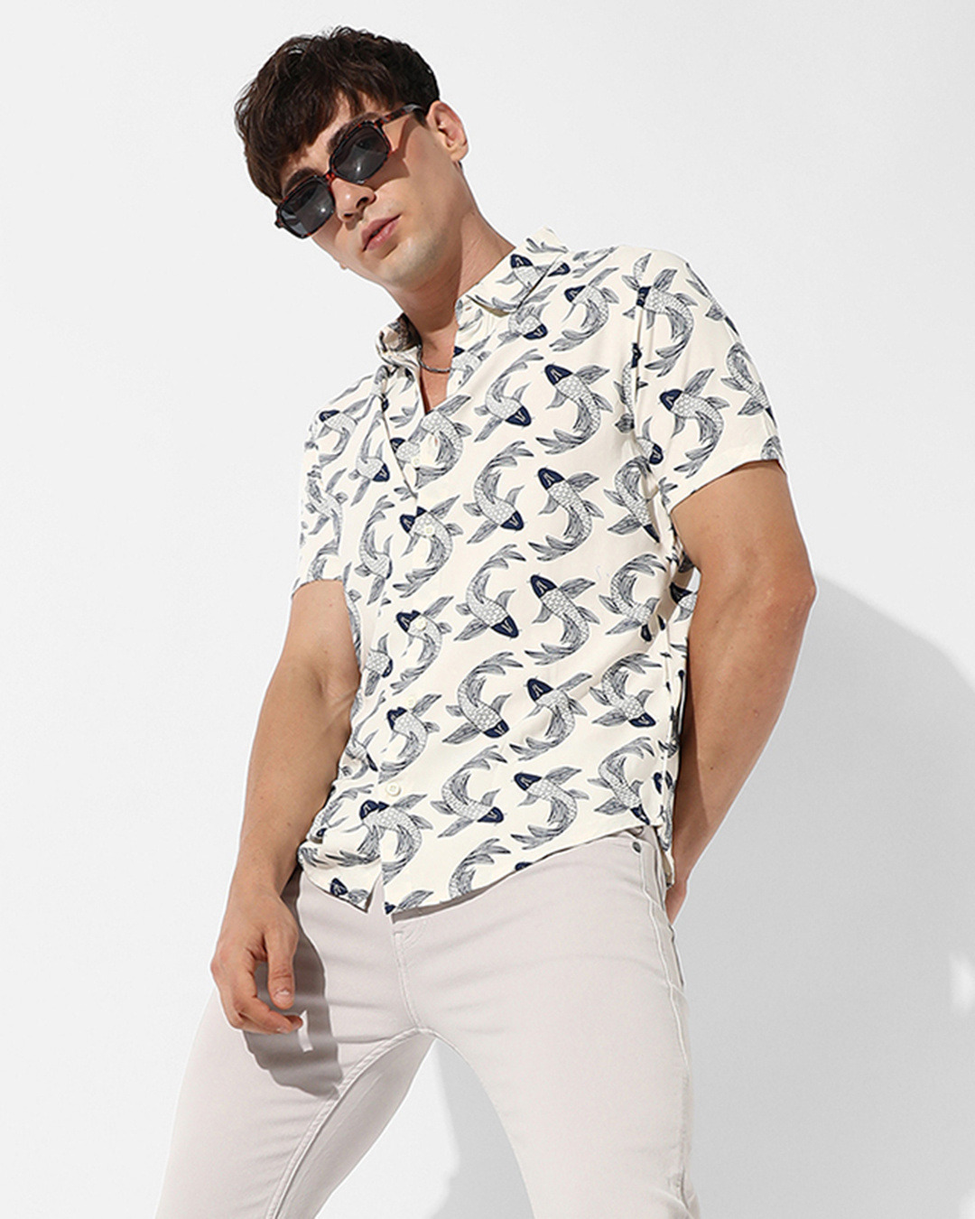 Buy Men's Blue All Over Fish Printed Shirt Online at Bewakoof