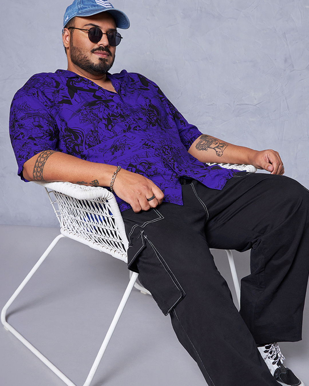 Buy Men's Blue All Over Printed Oversized Plus Size Shirt Online at ...