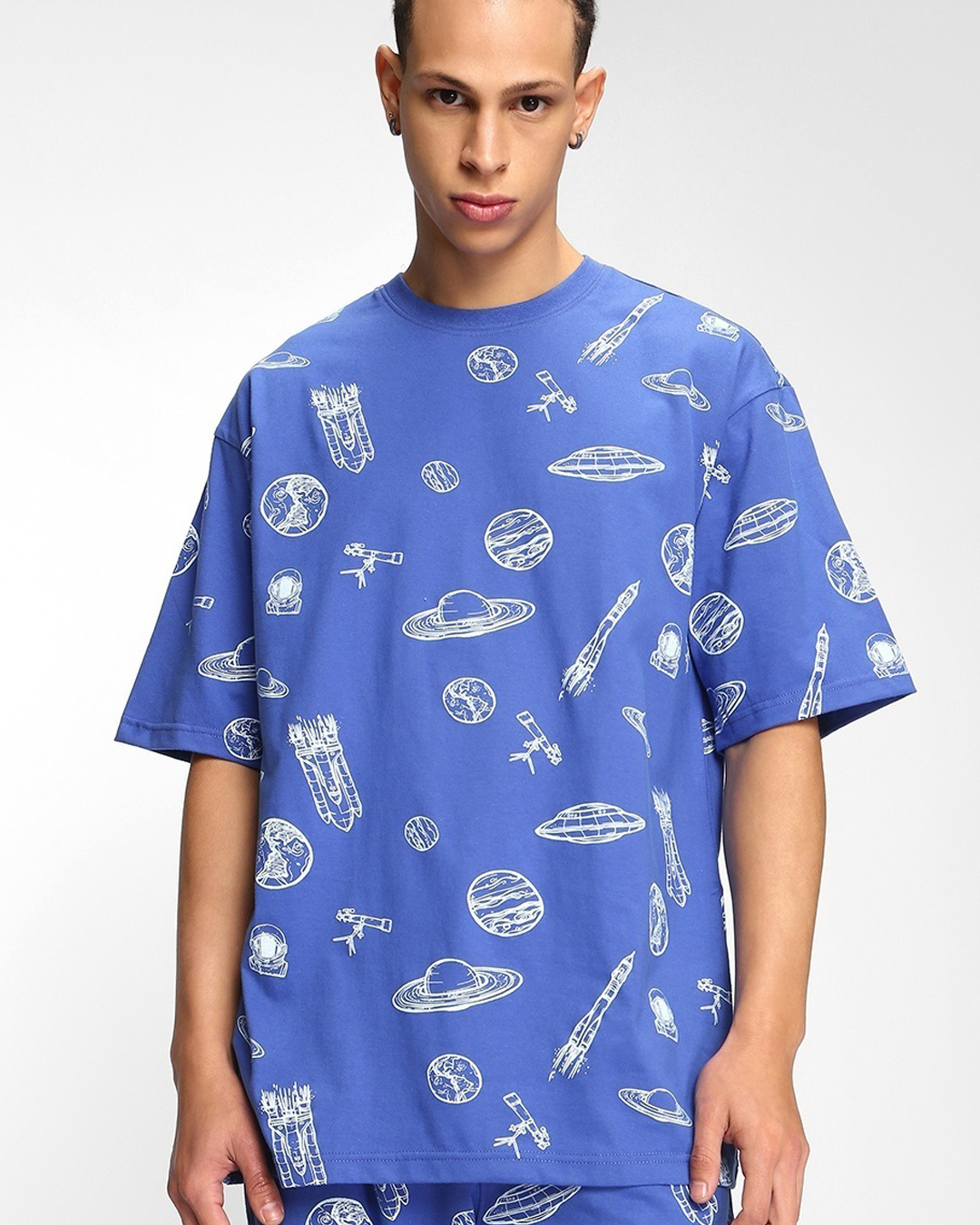Buy Men's Blue All Over Printed Oversized Plus Size T-shirt Online at ...