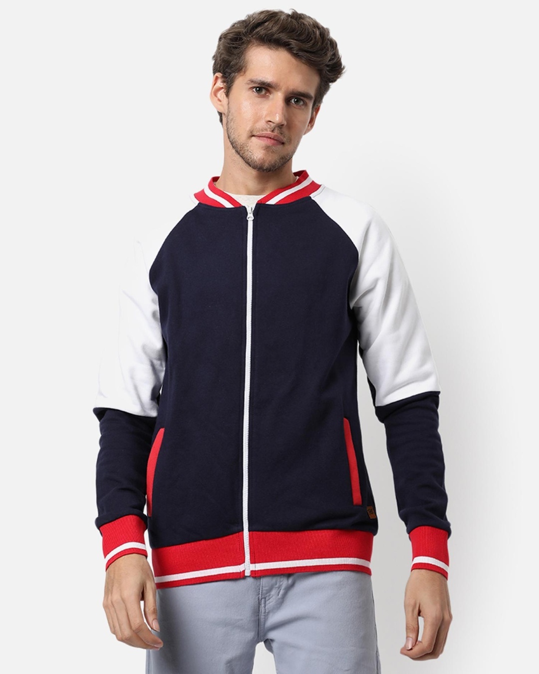 Buy Men's Blue and White Color Block Jacket Online at Bewakoof