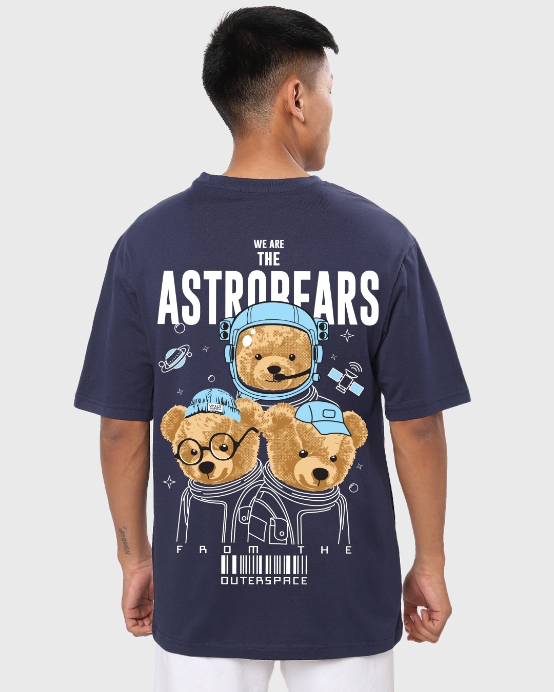 Buy Men's Blue Astro Bear Graphic Printed Oversized T-shirt Online at Bewakoof