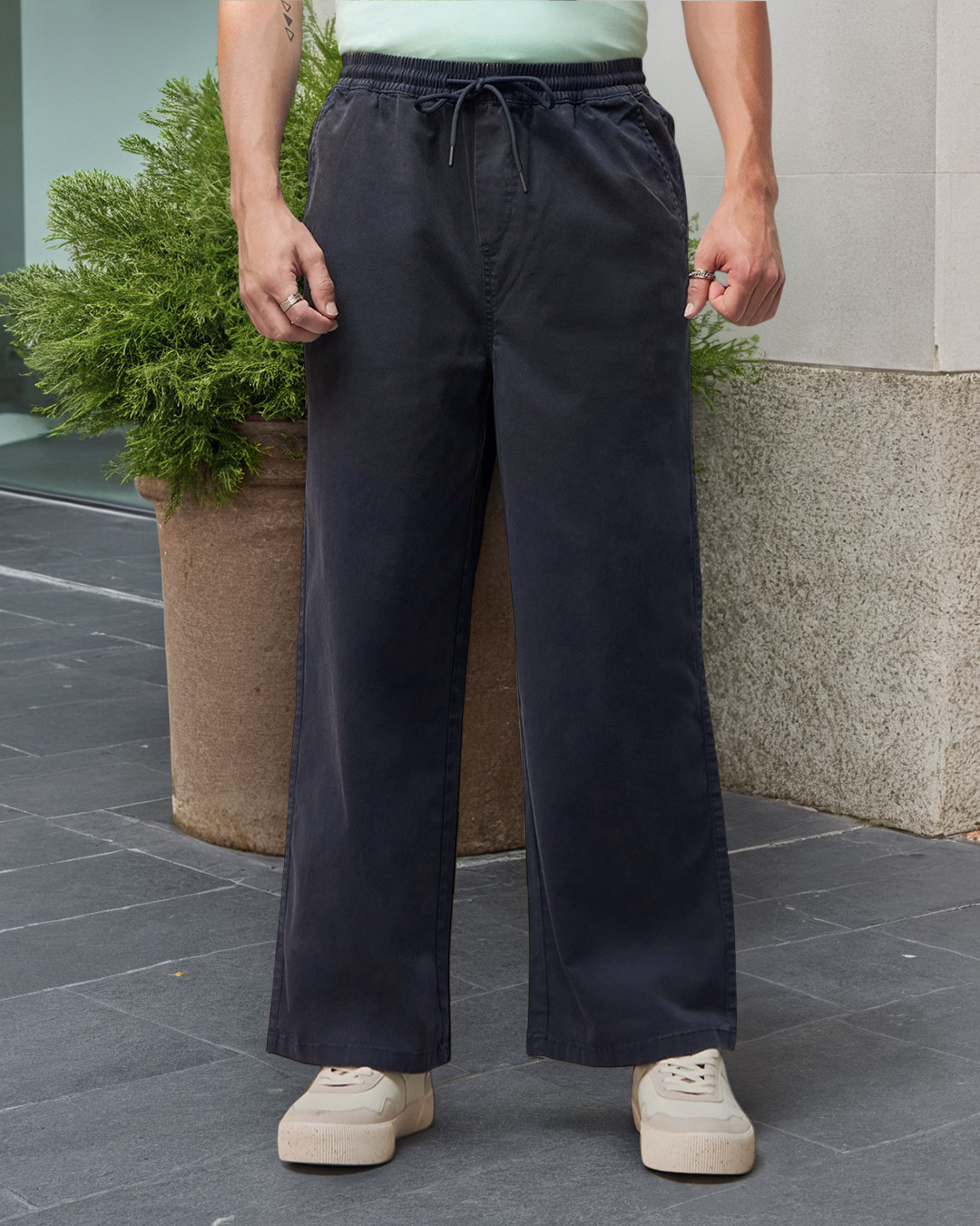 Buy Men's Dark Blue Straight Fit Casual Pants Online at Bewakoof