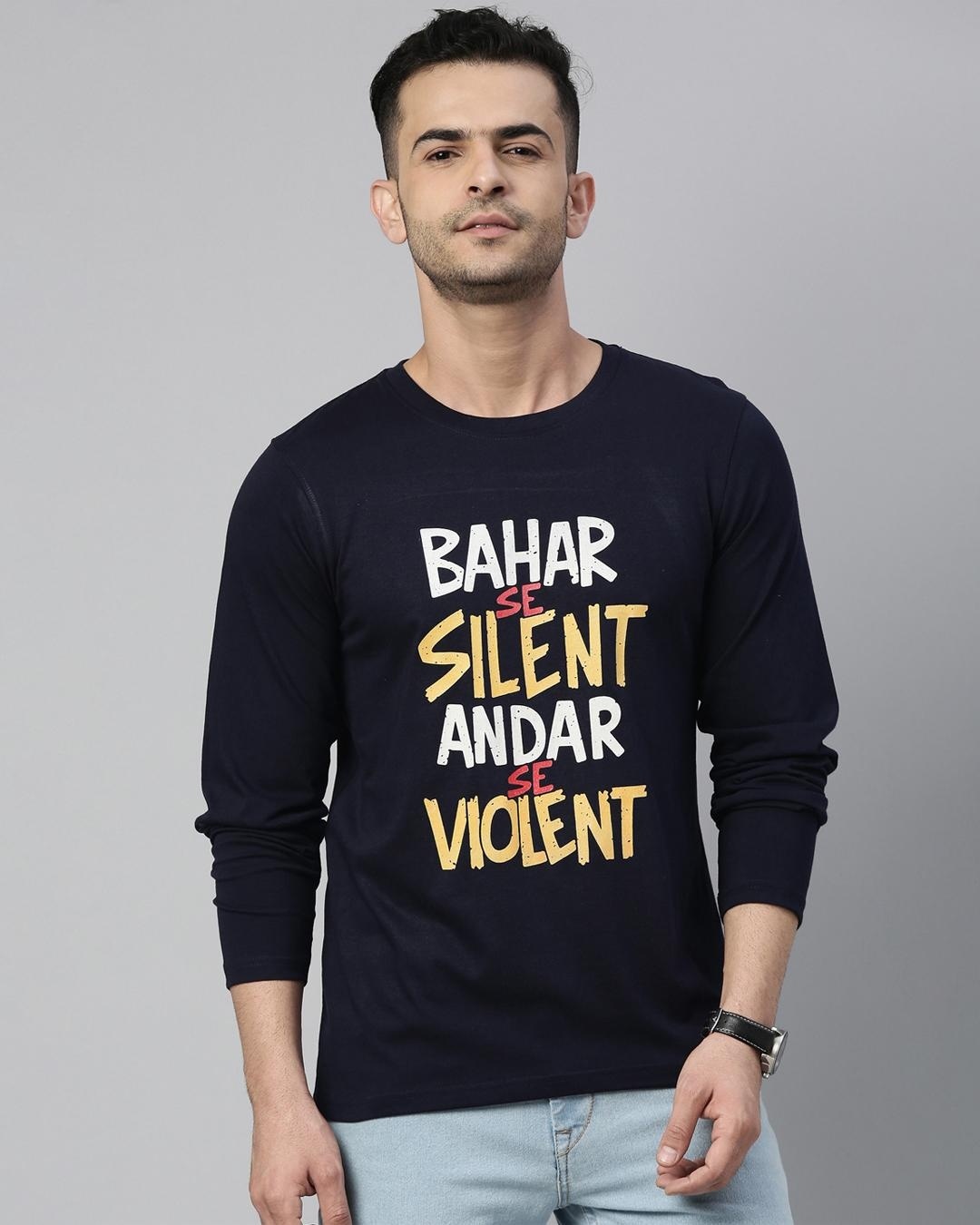 Buy Men's Blue Bahar Se Silent Typography T-shirt Online at Bewakoof
