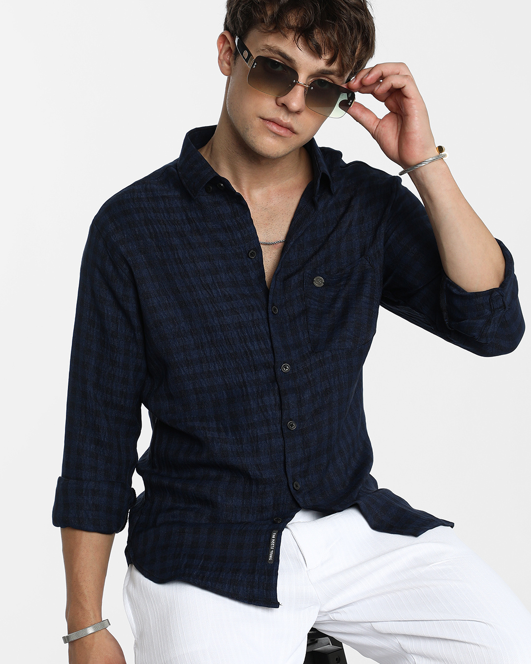 Buy Men's Navy Blue & Black Checked Shirt Online at Bewakoof