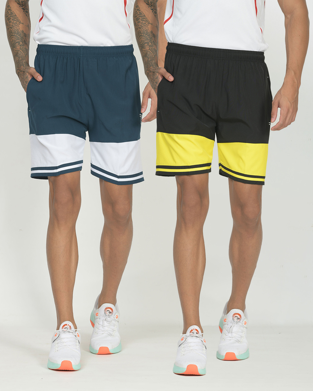 Buy Pack of 2 Men's Blue & Black Color Block Shorts Online at Bewakoof