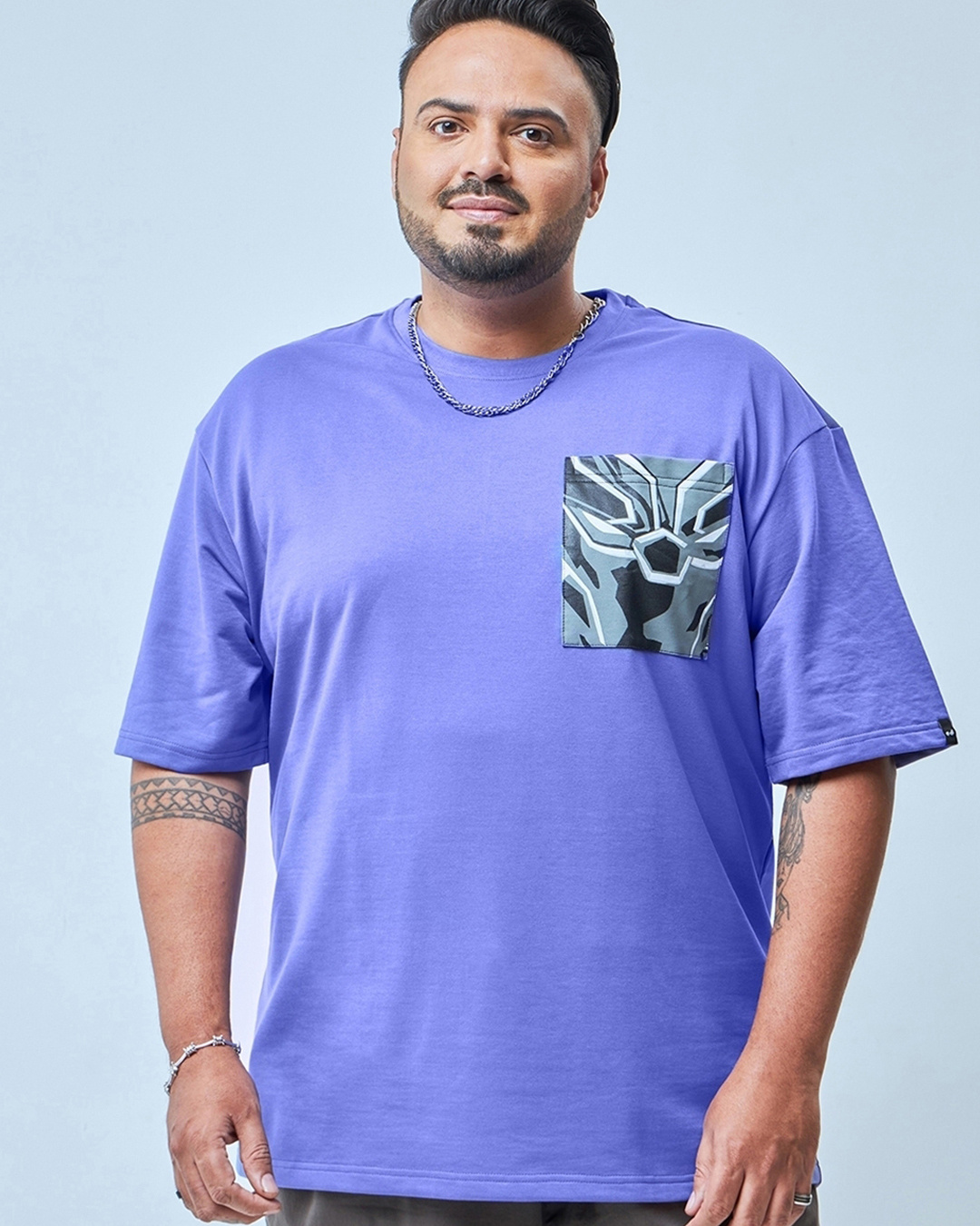 Buy Men's Blue Black Panther Graphic Printed Oversized Plus Size T-shirt Online at Bewakoof