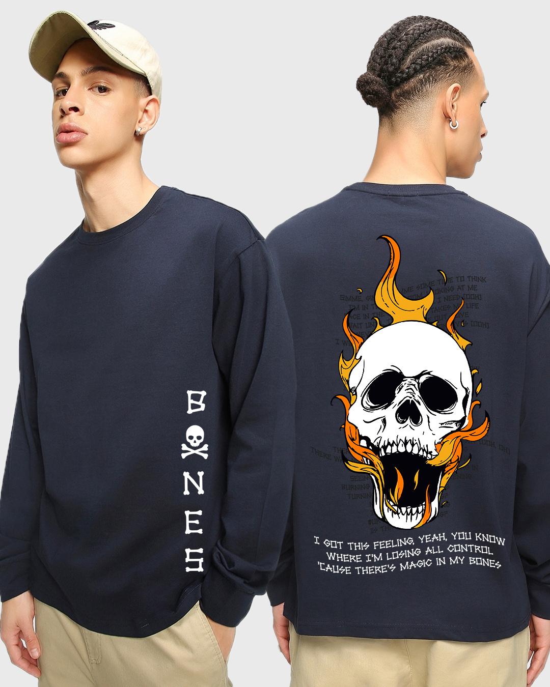 Buy Men's Blue Bones Graphic Printed Oversized T-shirt Online at Bewakoof