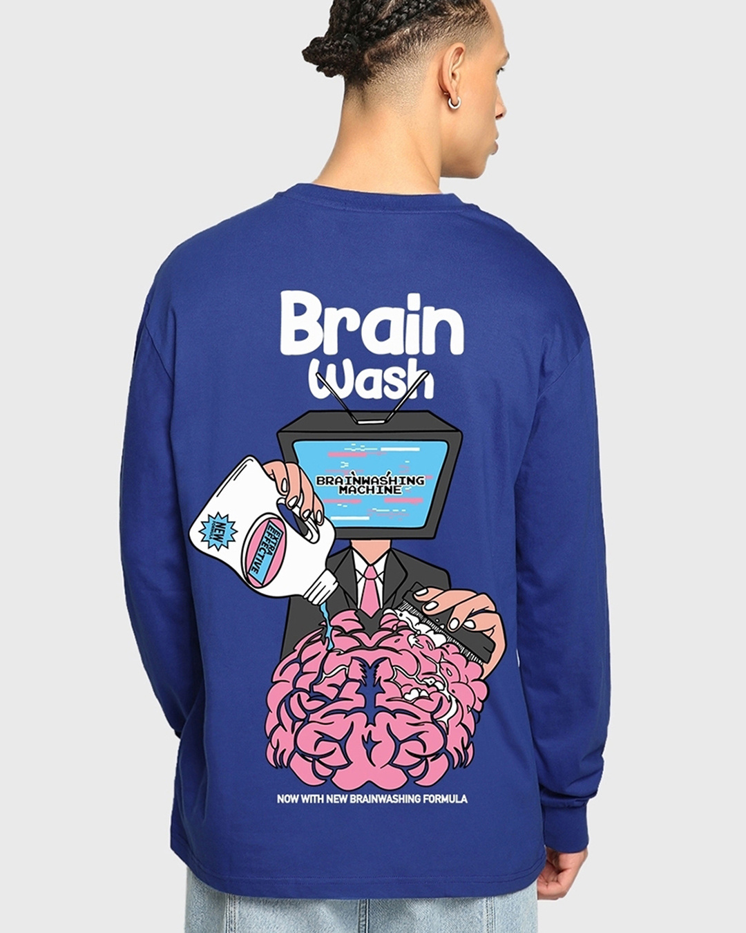 Buy Men's Blue Brain Wash Graphic Printed Oversized T-shirt Online at Bewakoof