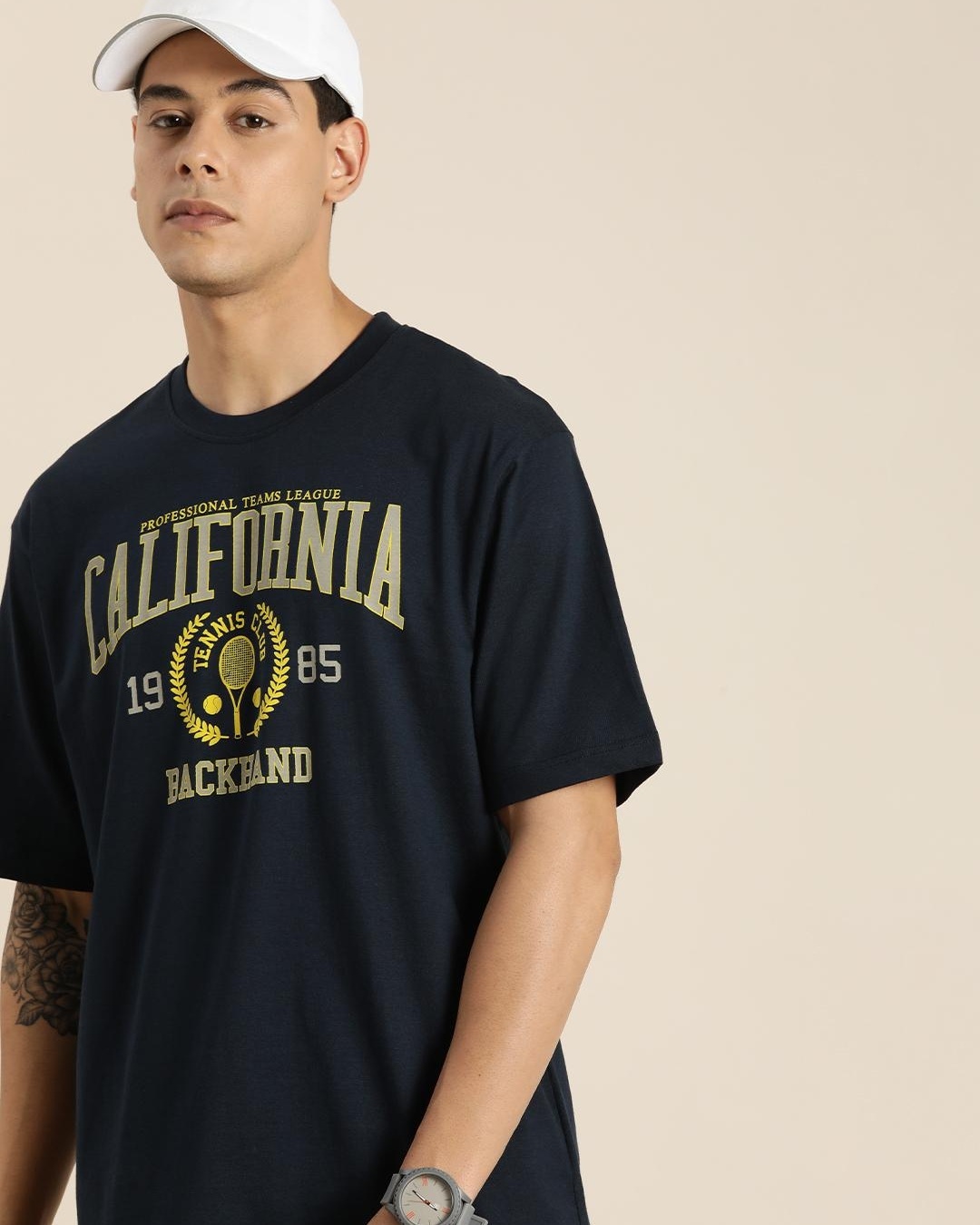 Buy Men's Blue California Typography Oversized T-shirt Online at Bewakoof