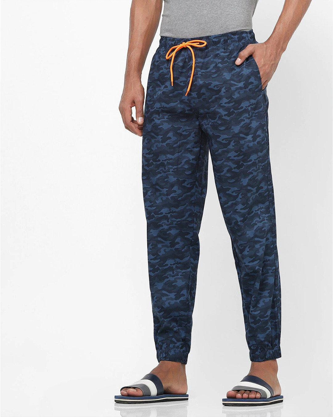 Buy Men's Blue Camouflage Cotton Joggers Online at Bewakoof