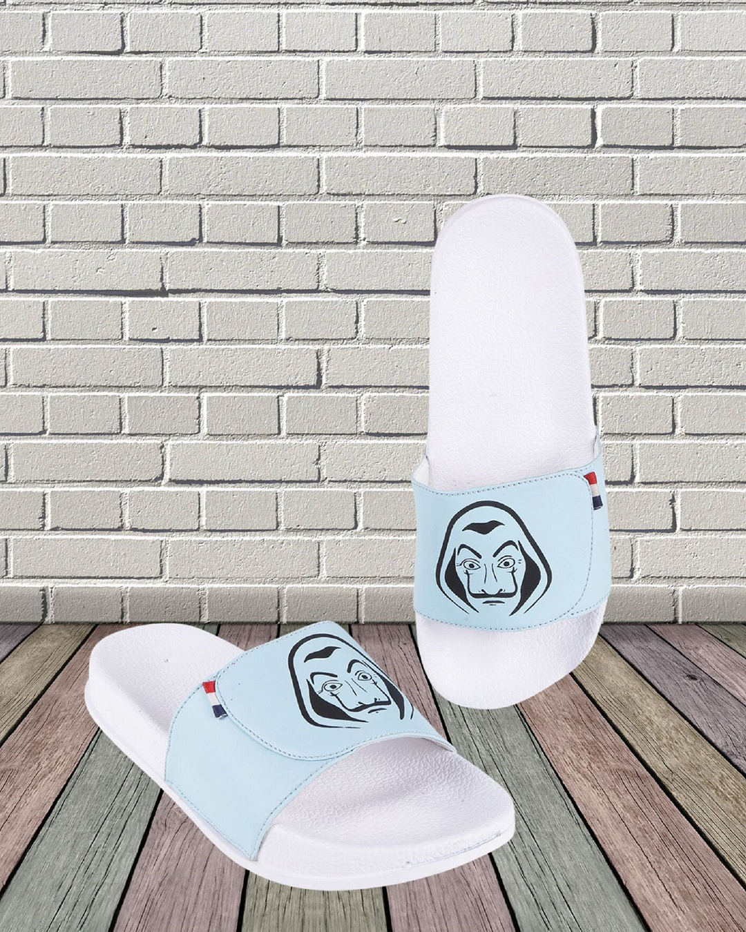 Buy Men's Blue Cartoon Printed Velcro Sliders Online in India at Bewakoof