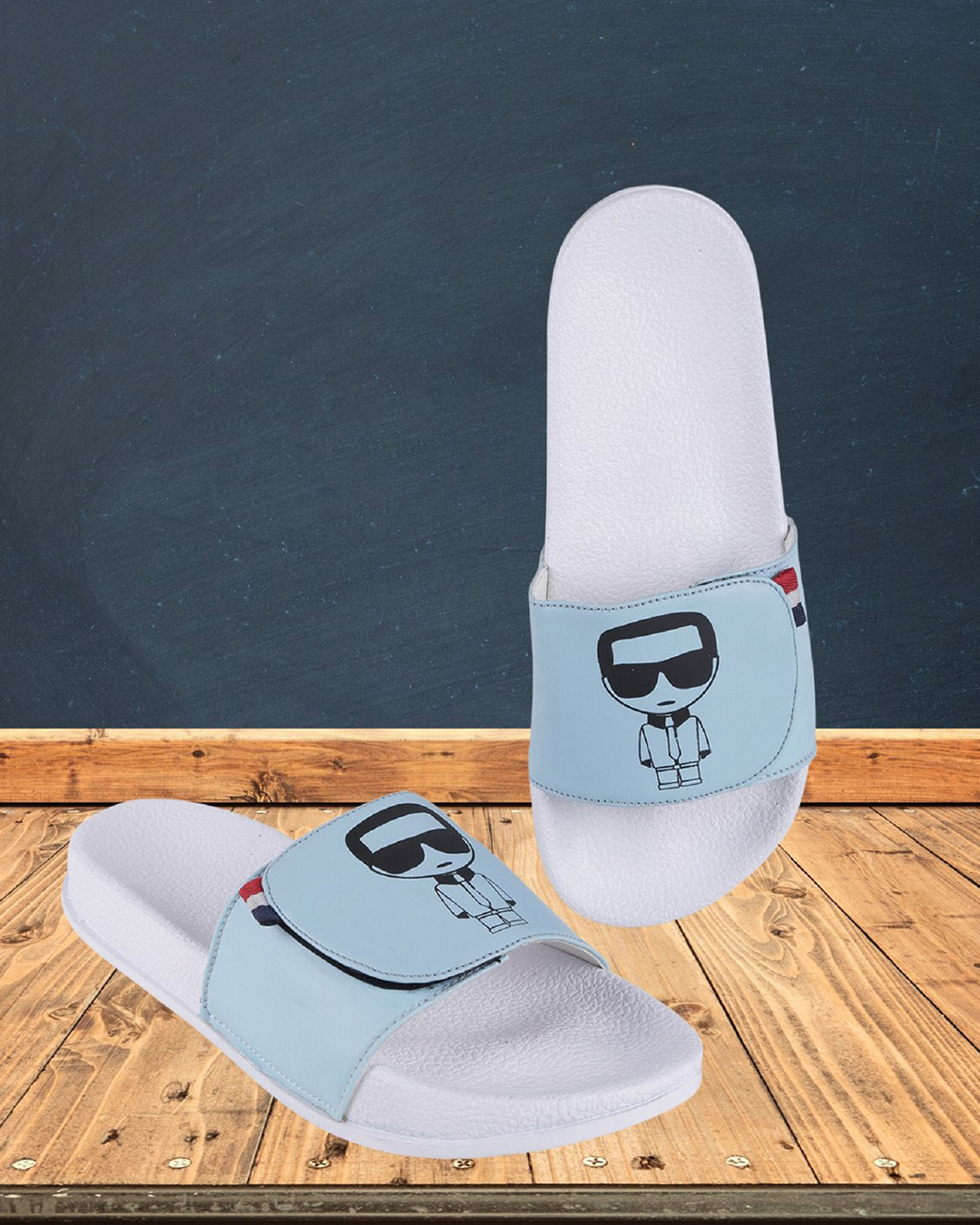Buy Men's Blue Cartoon Printed Velcro Sliders Online in India at Bewakoof