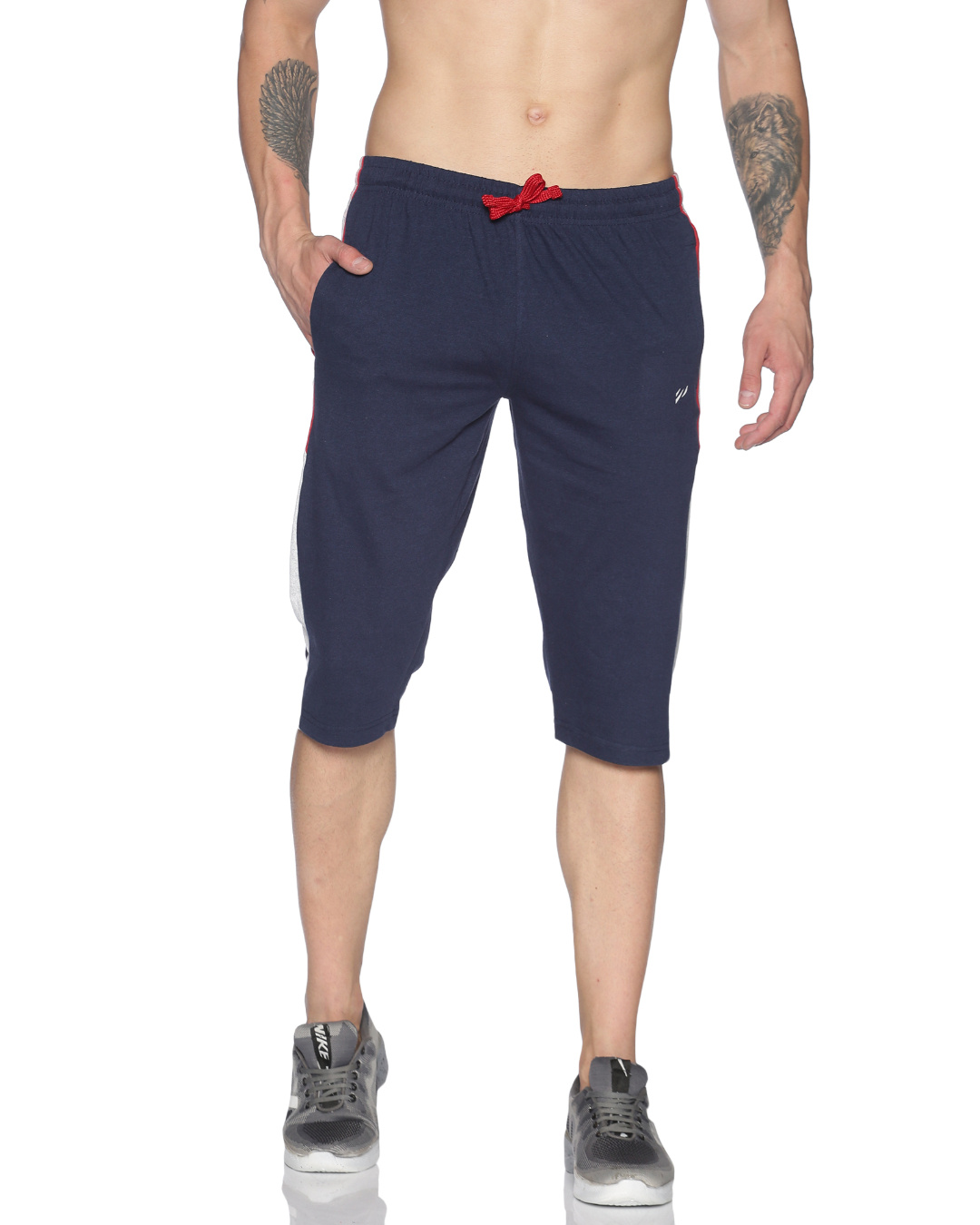 Buy Men's Blue Casual Cotton Capri Three by Fourth Online at Bewakoof