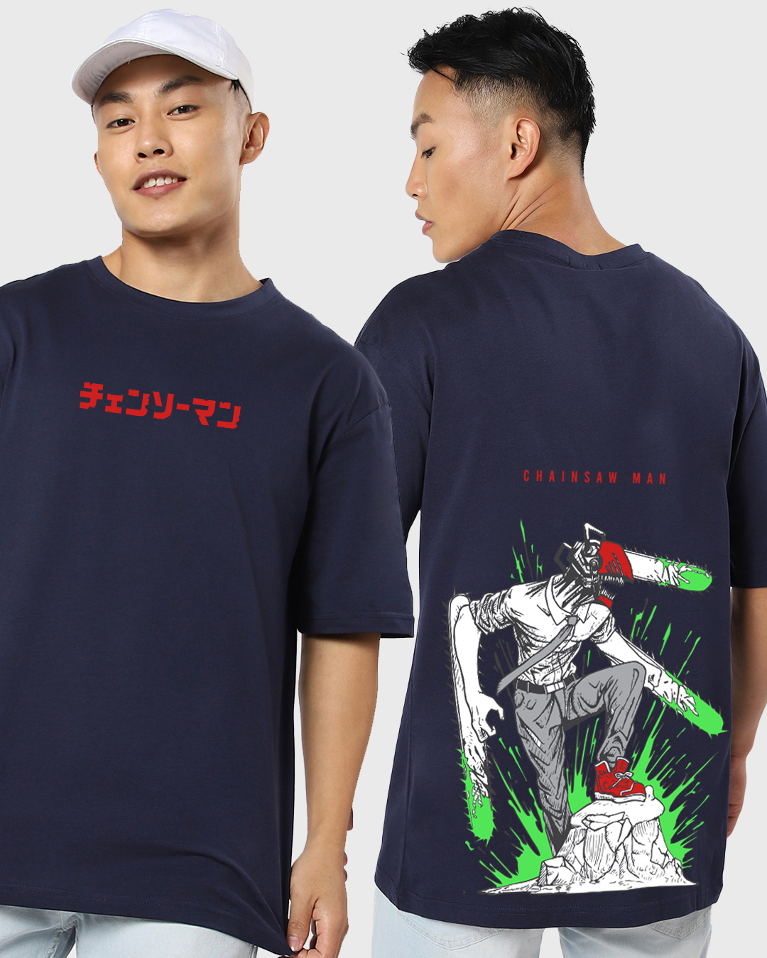 Buy Men's Blue Chainsaw Man Graphic Printed Oversized T-shirt Online at ...