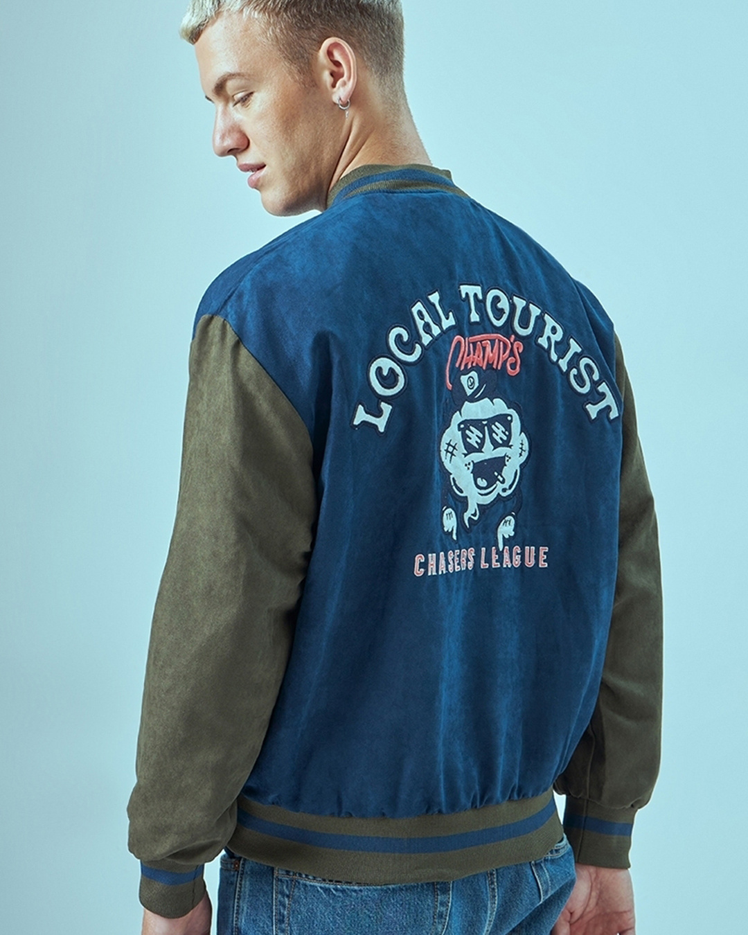 Buy Men's Blue Champs Graphic Printed Oversized Jacket Online at Bewakoof