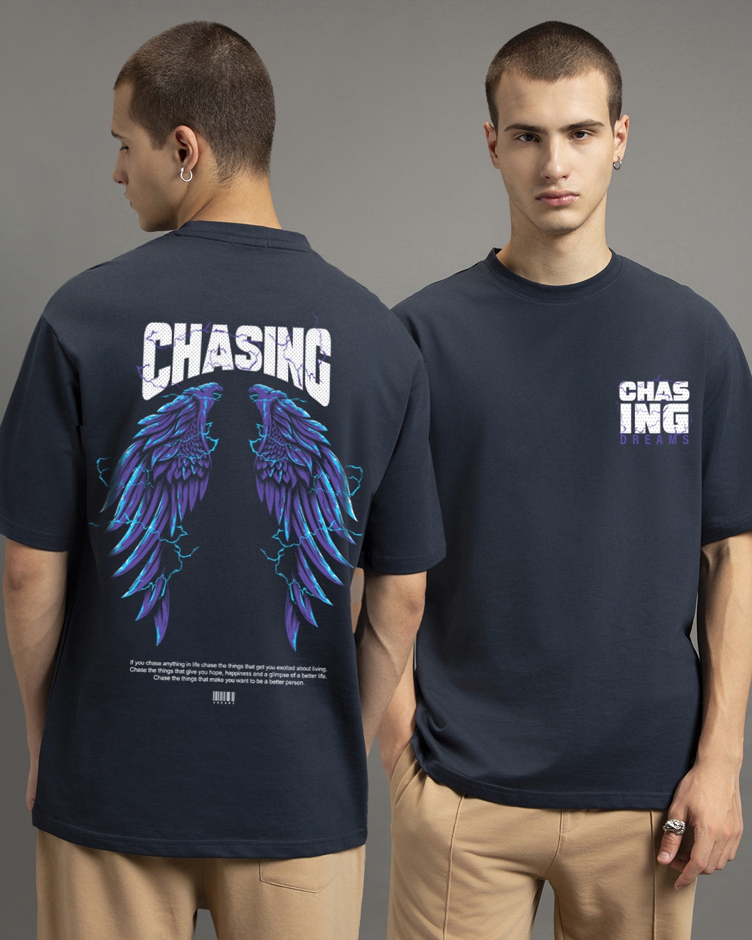 Buy Men's Blue Chasing Dream Graphic Printed Oversized T-shirt Online ...