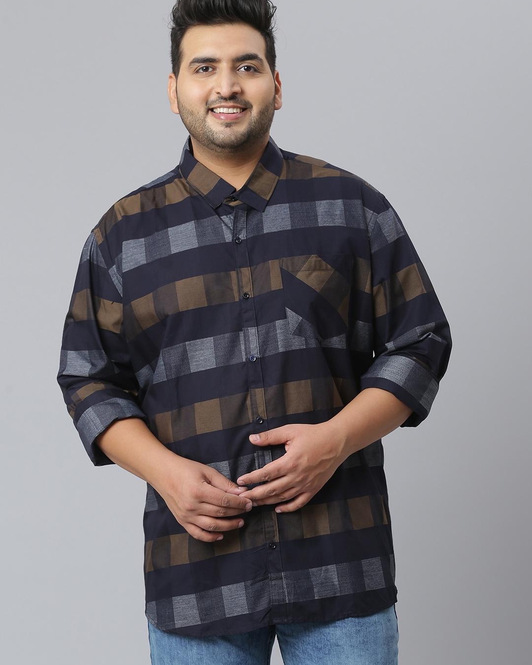 Buy Men's Blue Checked Plus Size Shirt Online at Bewakoof
