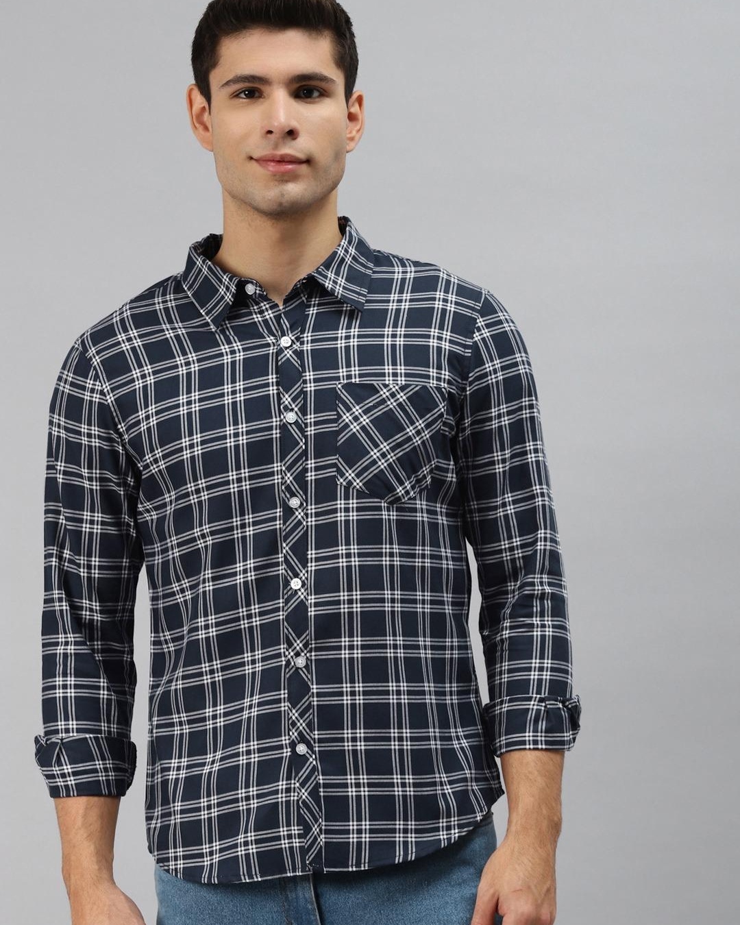 Buy Men's Blue Checked Shirt Online at Bewakoof
