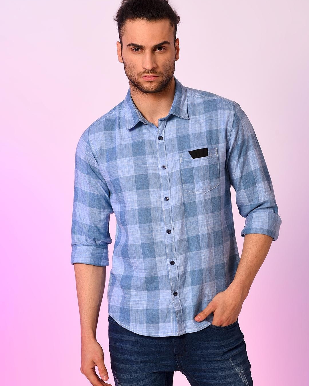 Buy Men's Blue Checked Shirt Online at Bewakoof