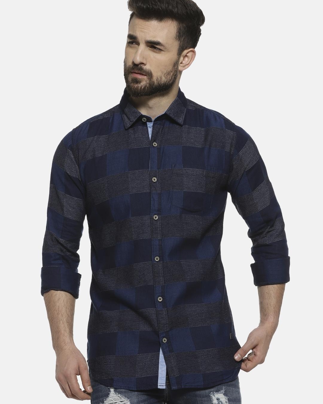 Buy Men's Blue Checked Shirt Online at Bewakoof