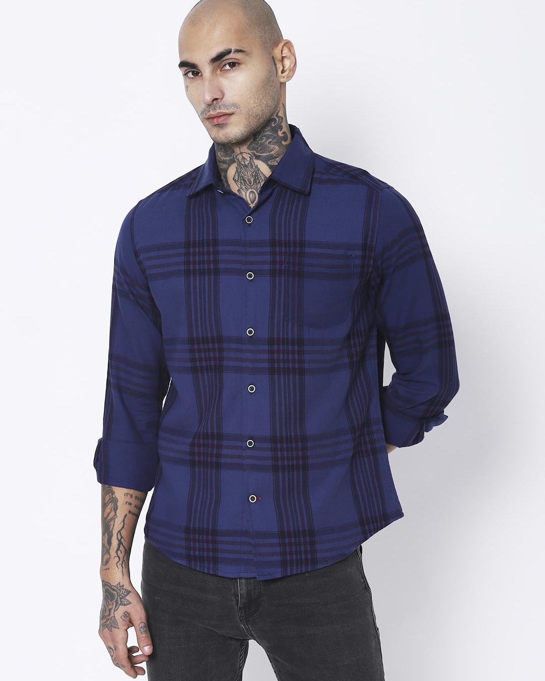 Buy Men's Blue Checked Shirt Online at Bewakoof