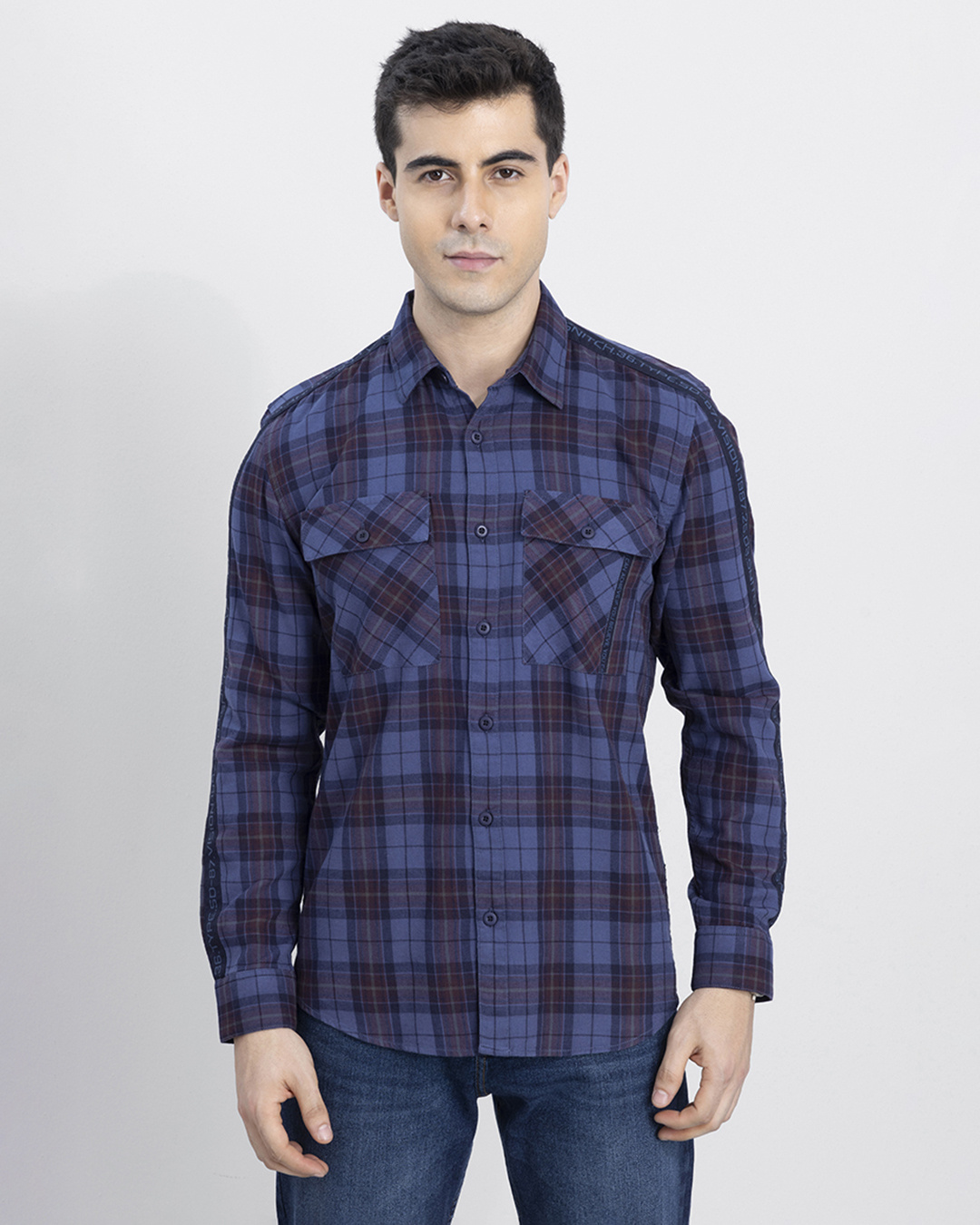 Buy Men's Blue Checked Slim Fit Shirt Online at Bewakoof