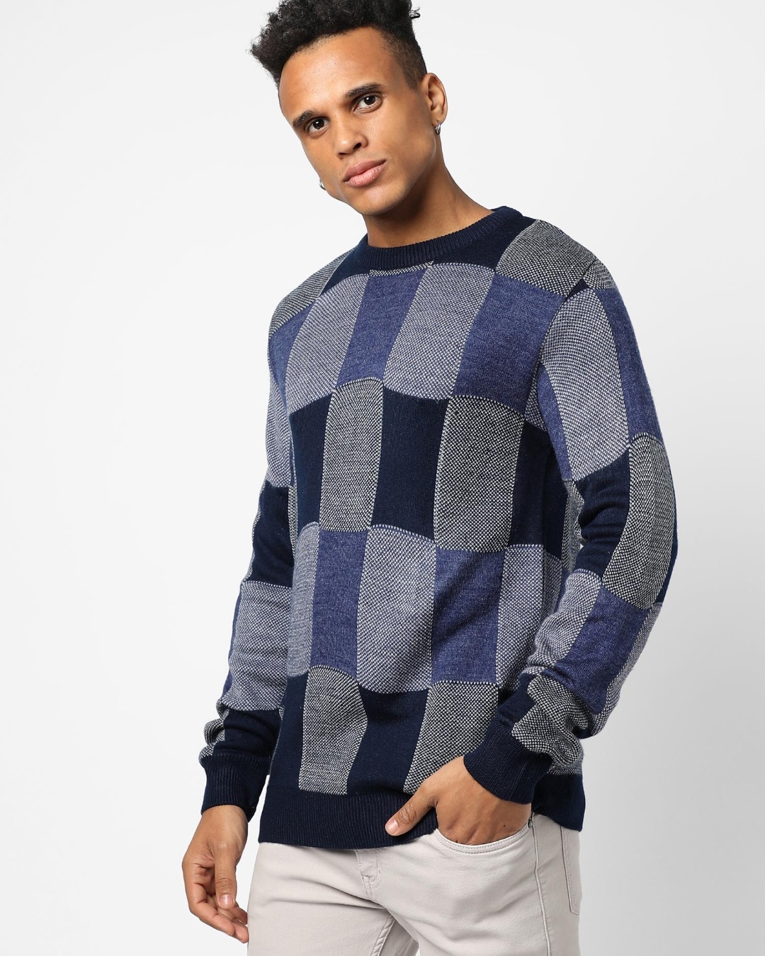 Buy Men's Blue Checked Sweater Online at Bewakoof