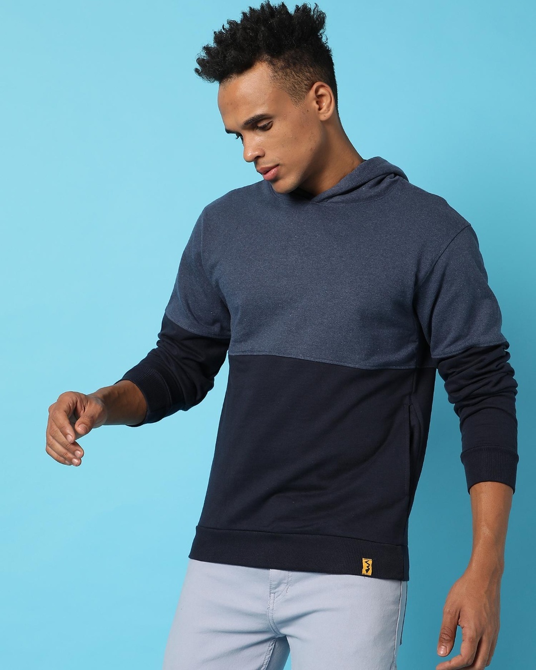 Buy Men's Blue Color Block Hooded Sweatshirt Online at Bewakoof