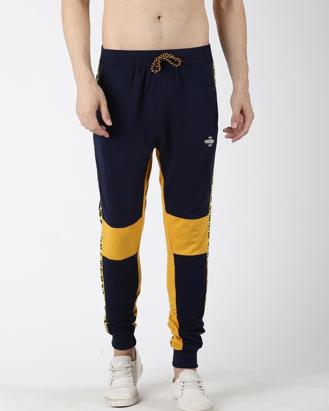 Buy Men's Blue Color Block Joggers Online at Bewakoof