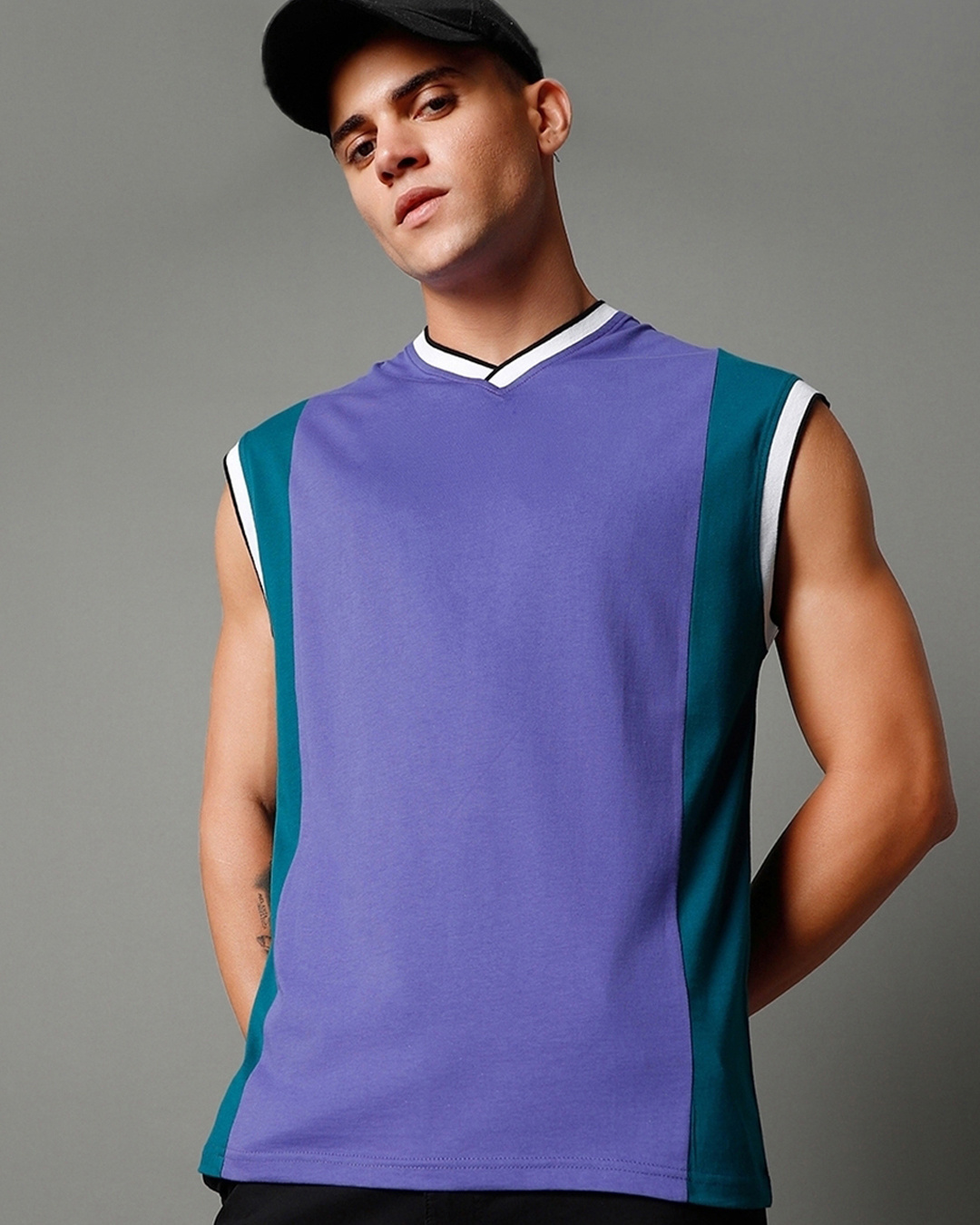 Buy Men's Blue Color Block Oversized Vest Online at Bewakoof