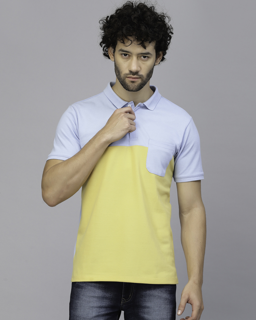 Buy Mens Blue And Yellow Color Block Polo T Shirt Online At Bewakoof