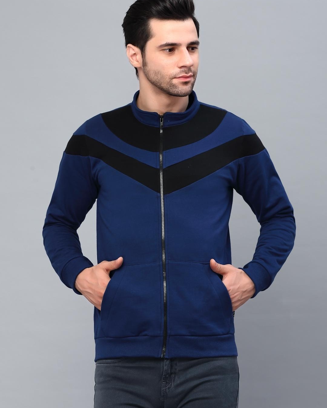 Buy Men's Blue Color Block Slim Fit Jacket Online at Bewakoof