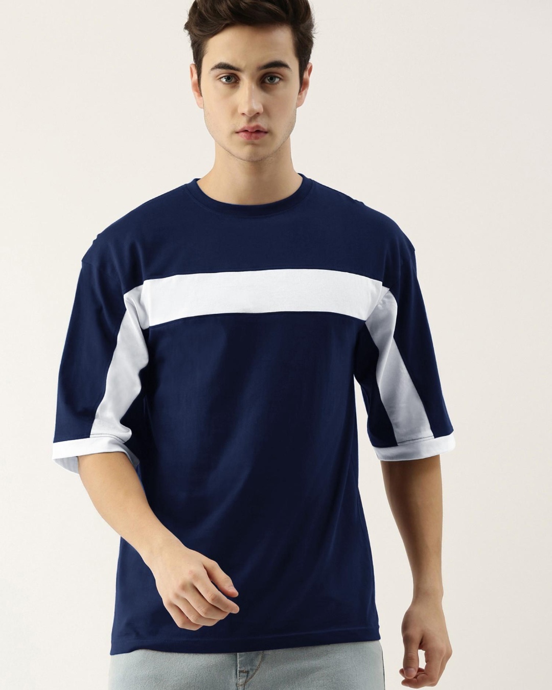 Buy Men's Blue Color Block Slim Fit T-shirt Online at Bewakoof