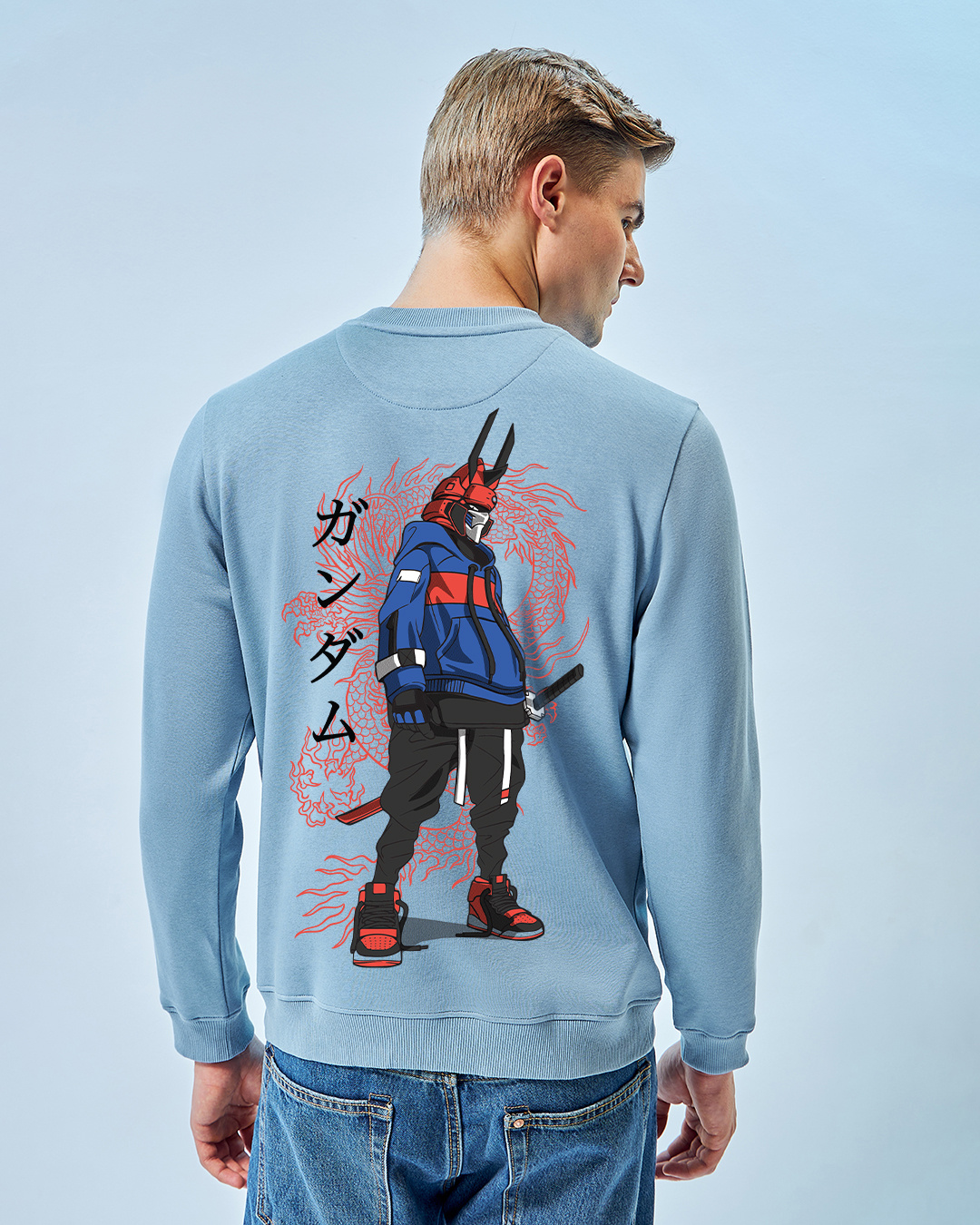 Buy Men's Blue Cyber Samurai Graphic Printed Sweatshirt Online at Bewakoof