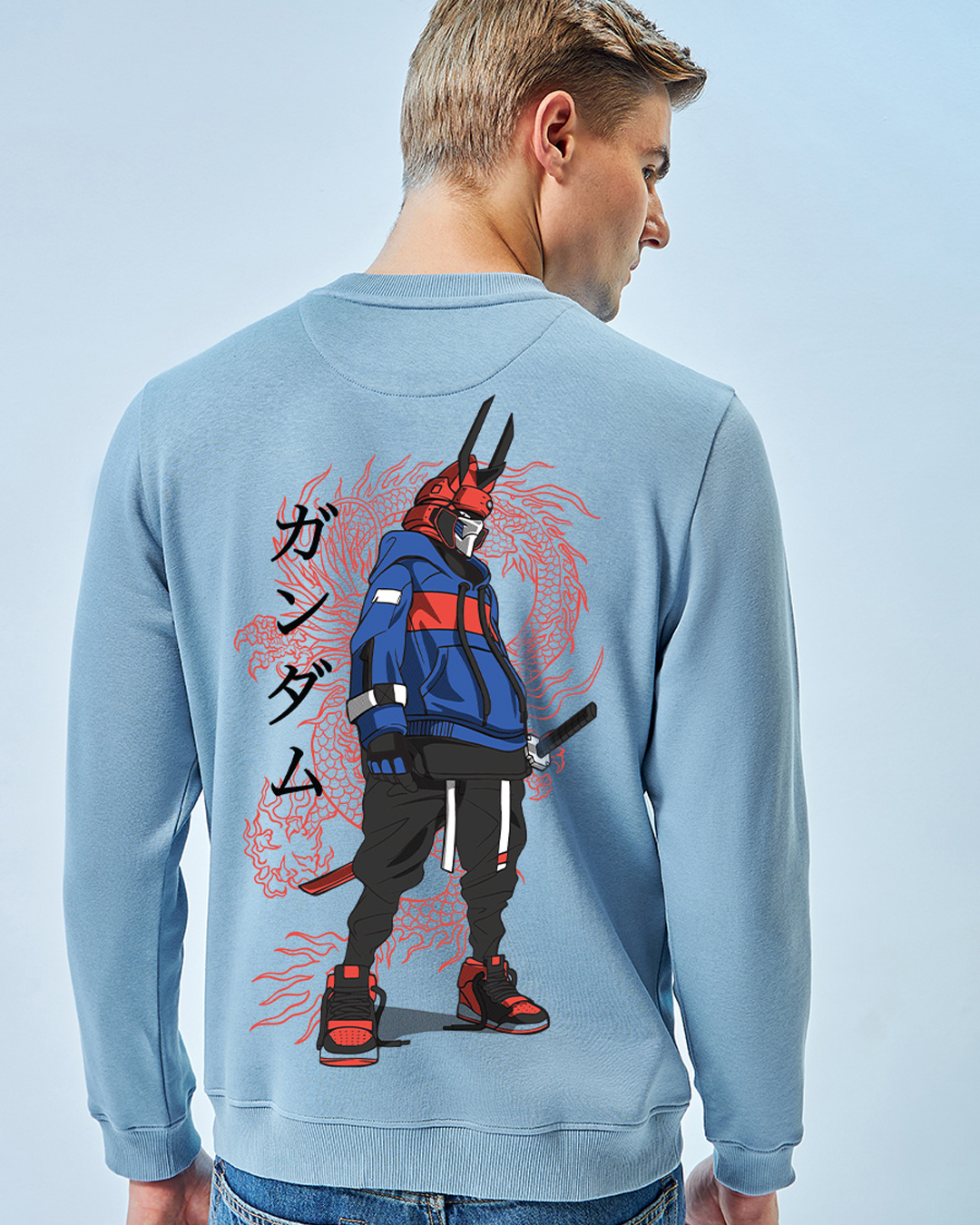 Buy Men's Blue Cyber Samurai Graphic Printed Sweatshirt Online at Bewakoof