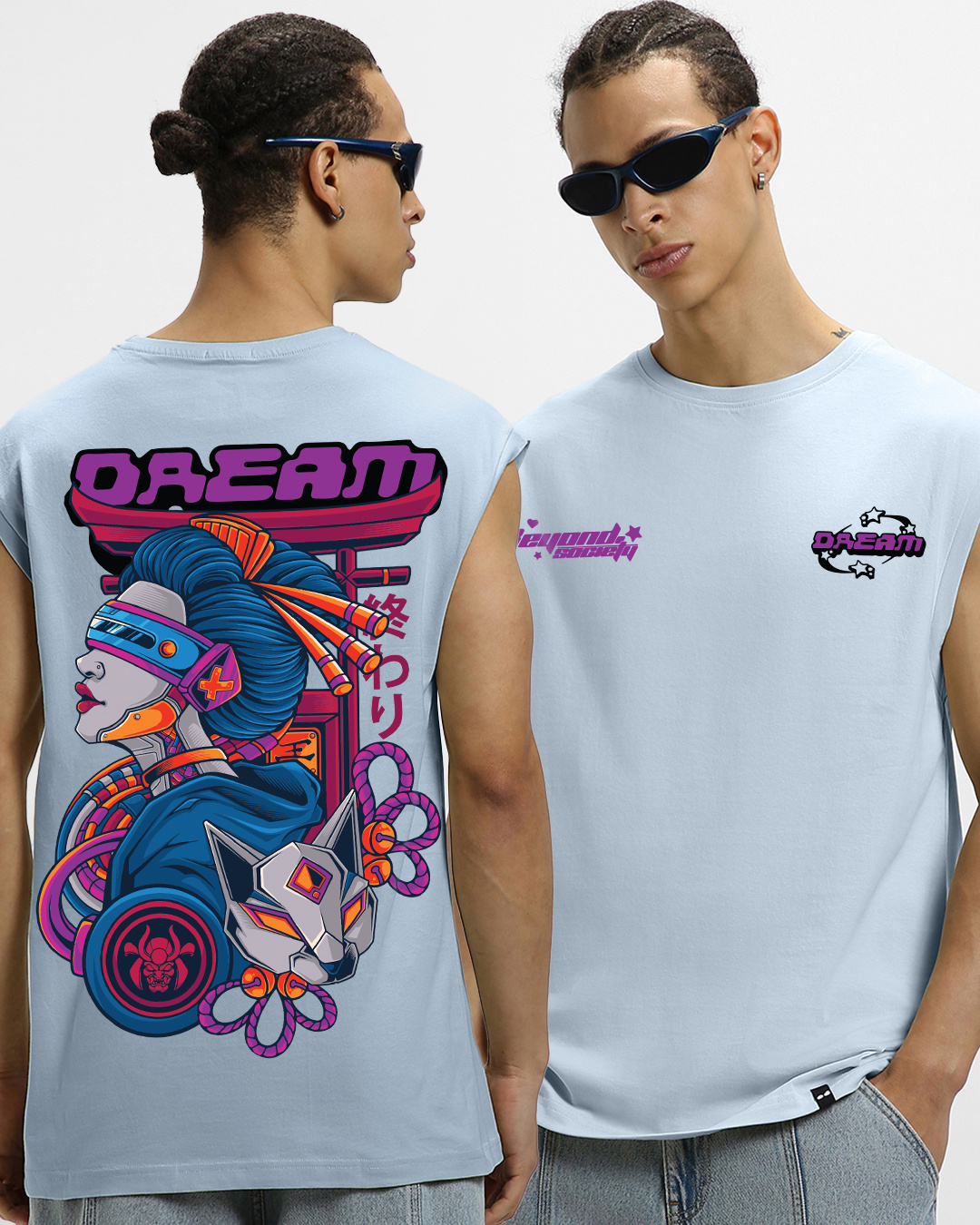 Buy Men's Blue Cyborg Dreams Graphic Printed Oversized Vest Online at ...