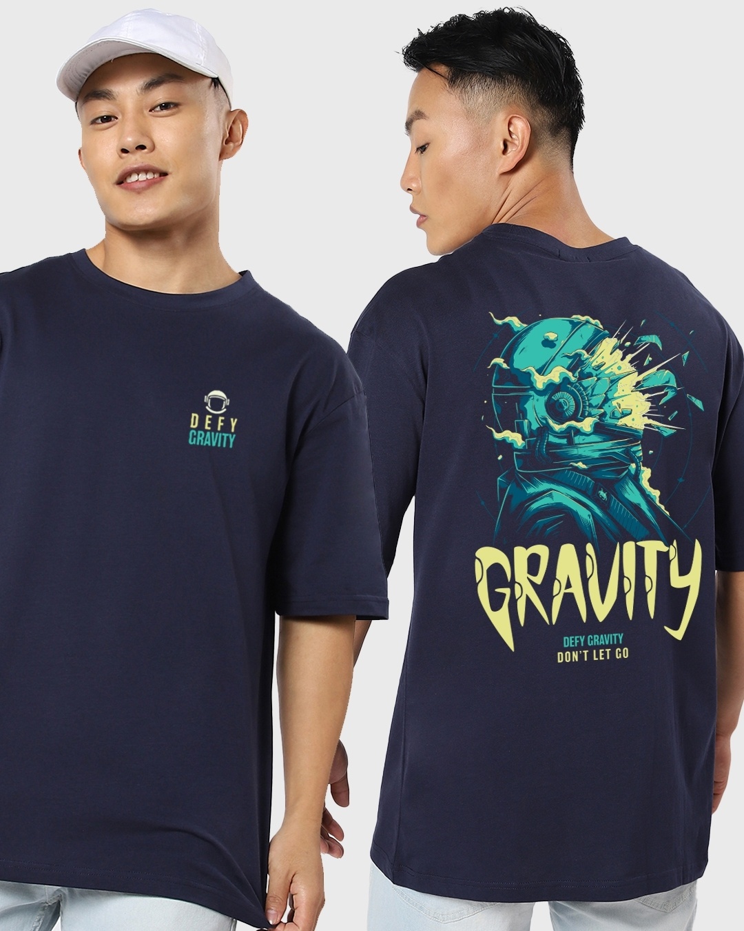 Buy Men's Blue Defy Gravity Graphic Printed Oversized T-shirt Online at ...