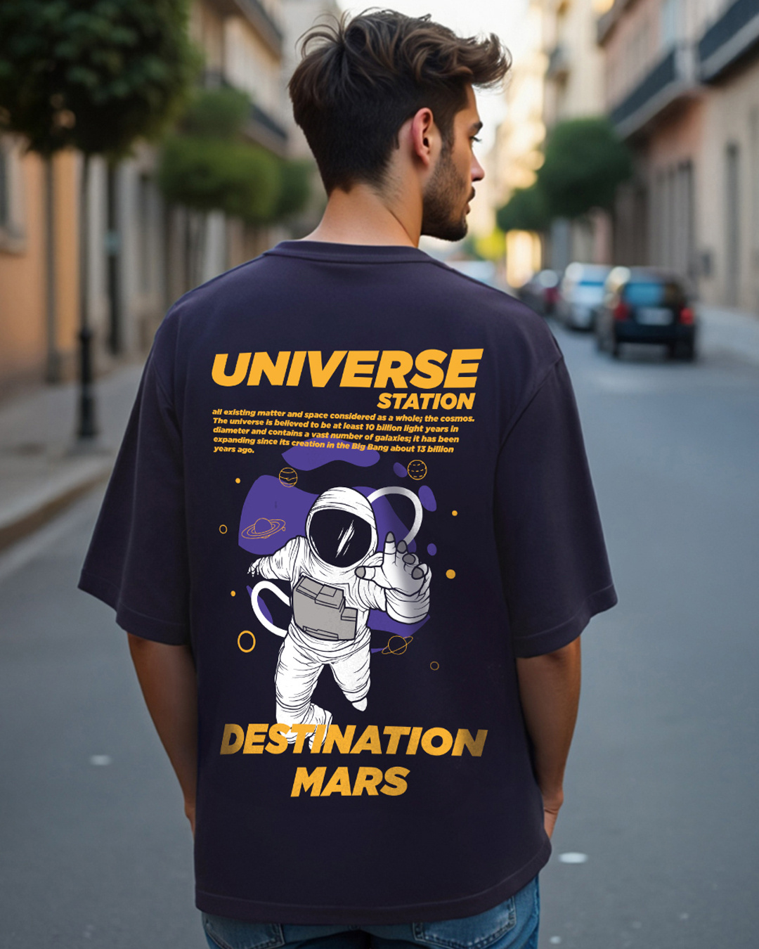 Buy Men's Blue Destination Mars Graphic Printed Oversized T-shirt ...