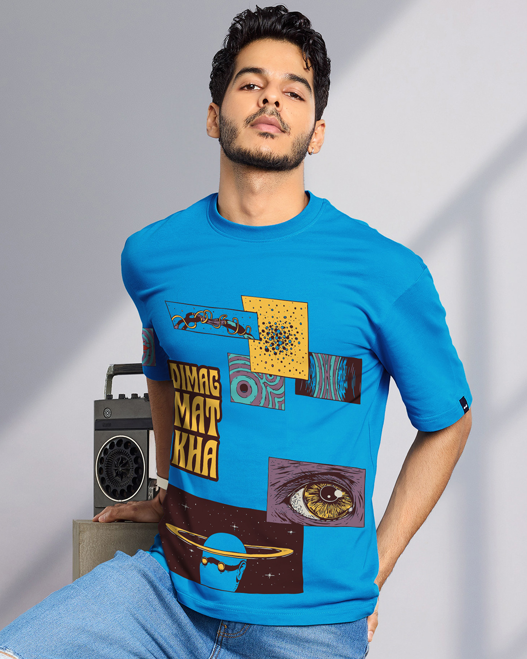 Buy Men's Blue Dimag Mat Kha Graphic Printed Oversized T-shirt Online ...